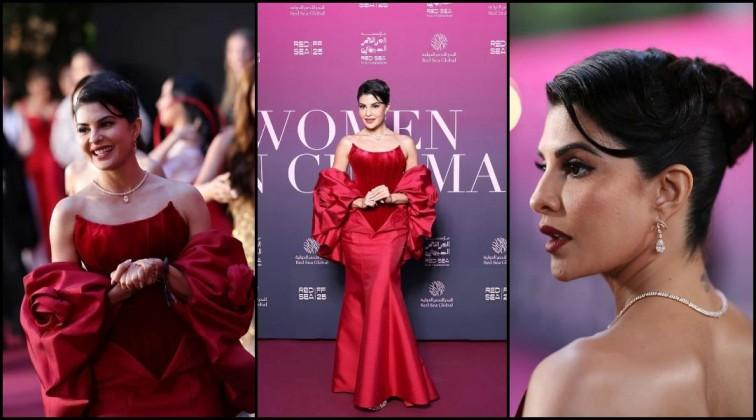 Cannes 2025: Jacqueliene Fernandez's strapless red hot rose gown fails ...