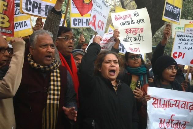 Left parties stage protest in Delhi against US action on Venezuela ...