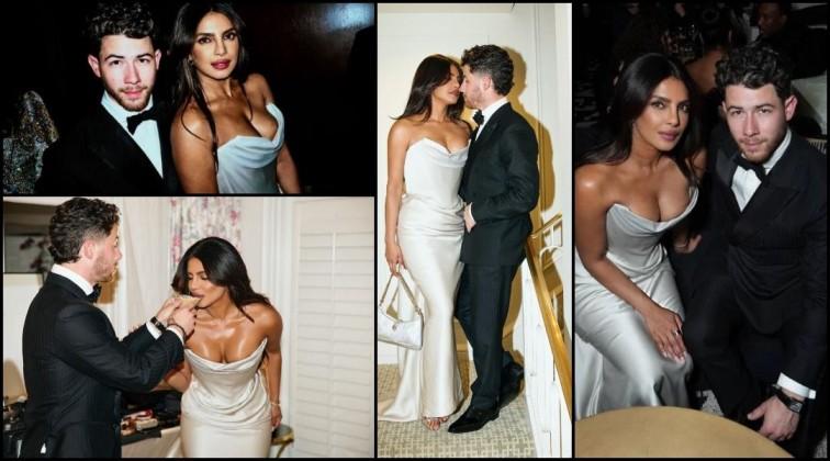 Priyanka Chopra–Nick Jonas get intimate; her plunging neckline gown ...
