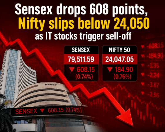 Sensex slips below 77,000, Nifty closes down 155 points on IT weakness ...